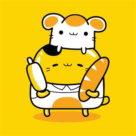 플랫 만화 스타일의 귀여운 고양이 마스코트 캐릭터 베이커 직업 프리미엄 벡터