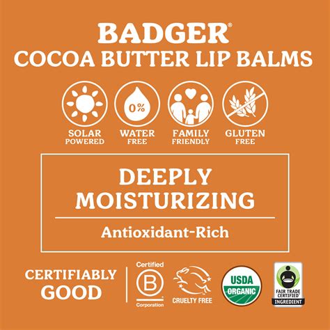 Unscented Lip Balm With Organic Cocoa Butter Badger Balm