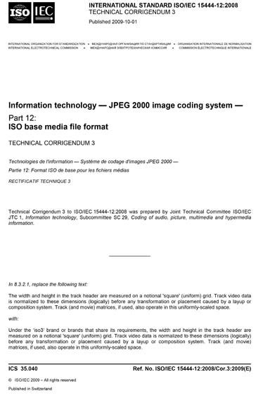 ISO IEC 15444 12 Cor3 2009 Information Technology JPEG 2000 Image Coding System Part 12