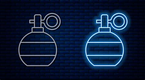 Glowing Neon Line Hand Grenade Icon Isolated On Brick Wall Background
