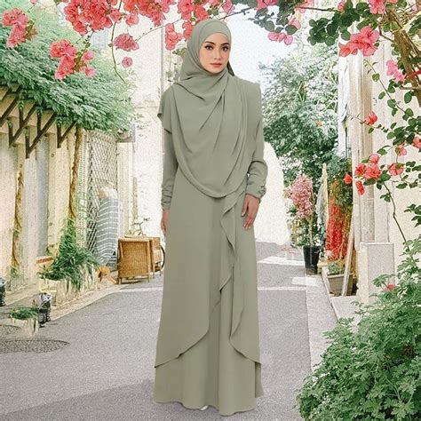 Jubah Abaya Dress Jubah Orkid Jubah Abaya Putih Princess Cut Layer Chiffon Murah Abaya Green