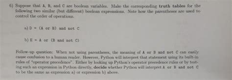 Solved 6 Suppose That A B And C Are Boolean Variables