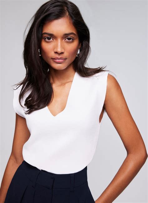 White V Neck Knitted Top Mint Velvet