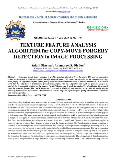 Pdf Texture Feature Analysis Algorithm For Copy Move Forgery Detection In Image Processing
