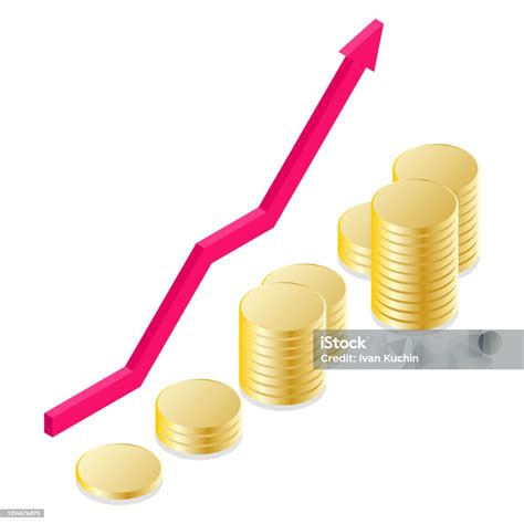 현실적인 3d 동전과 위쪽 그래프 자본 성장 개념 돈 저축 인플레이션에 대한 스톡 벡터 아트 및 기타 이미지 인플레이션 0명 3차원 형태 Istock