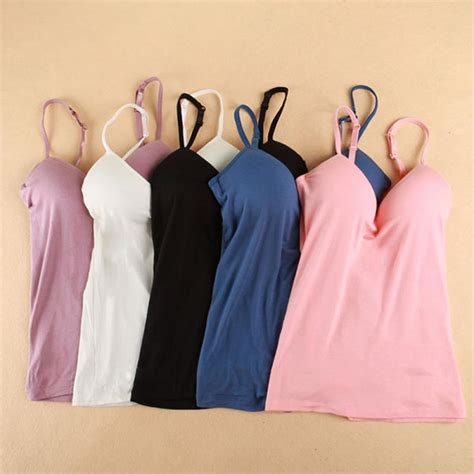 Womens Tank Tops Adjustable Strap Camisole With Built In Padded Bra