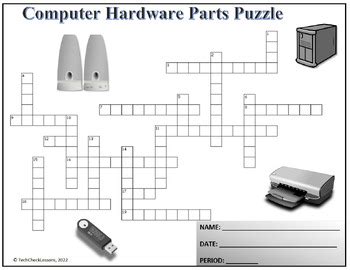 Computer Hardware Parts Crossword Puzzle By TechCheck Lessons TpT