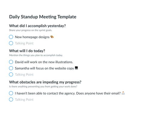 Effective Daily Standup Meeting Template Fellow Ai Ai Meeting
