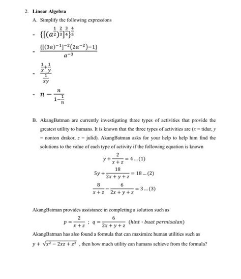 Solved 2 Linear Algebra A Simplify The Following Chegg Com