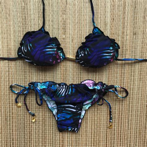 Biquíni Ripple Estampado Dupla Face Azul E Preto Dondoca Moda