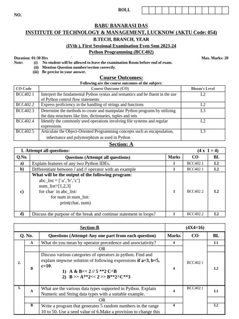 Python Prog Bcc402 1st Sessional Btech 2nd Year Pdf