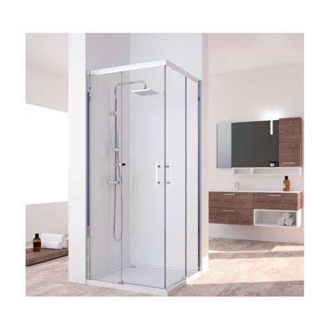 Mampara De Ducha Angular Con 2 Puertas Correderas Frontales Y 2 Hojas Fijas Silver Cabel