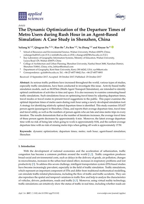 Pdf The Dynamic Optimization Of The Departure Times Of Metro Users