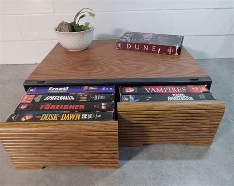 Vintage Vhs Tape Cabinet Movie Storage Drawers Holds Up To 20 Tapes