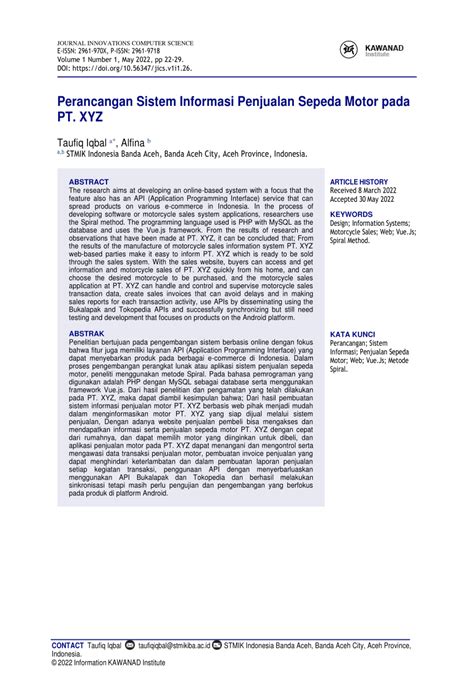 Pdf Perancangan Sistem Informasi Penjualan Sepeda Motor Pada Pt Xyz