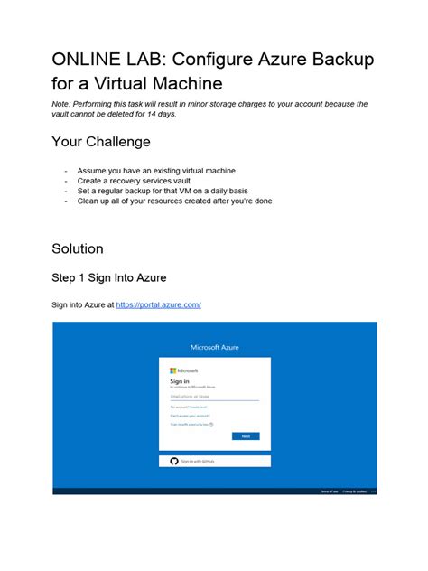 Online Lab Configure Azure Backup For A Virtual Machine Your Challenge Pdf