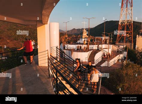 Tourists Gather At The Top Of The Mirador El Cerro De La Cruz Lookout