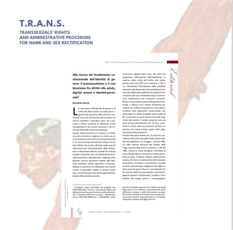 ‼️ Sullultimo Numero Della Rivista Biolaw Journal Oltre Al Forum Sul Progetto T R A N S è