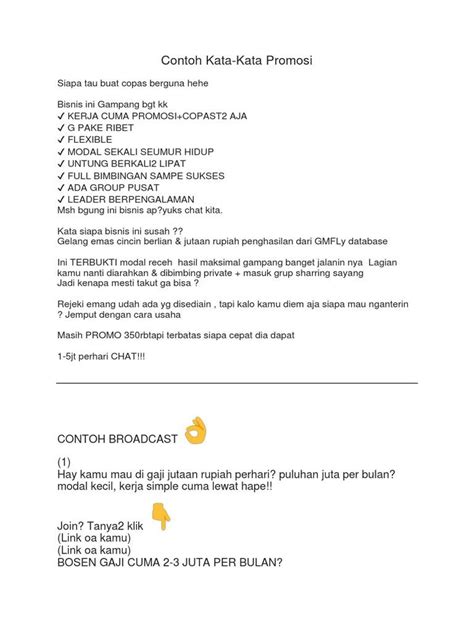 Detail Contoh Kata Kata Broadcast Promosi Koleksi Nomer 5