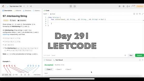 Day 291 Leetcode Problem 97 Interleaving String Swift Youtube