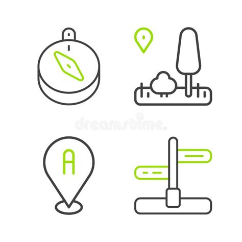 Set Line Road Traffic Sign Location City Map Navigation And Compass