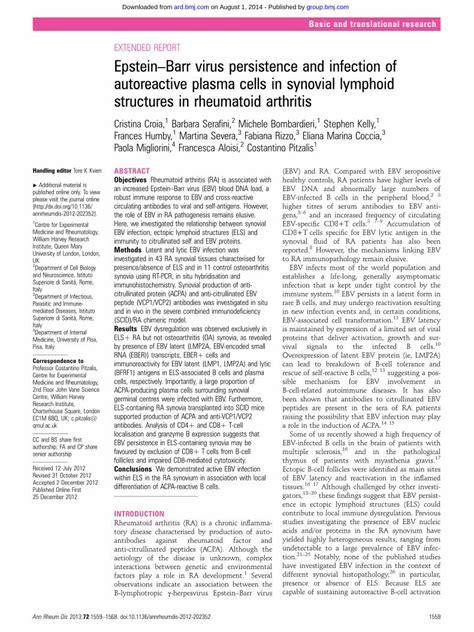Pdf Epstein Barr Virus Persistence And Infection Of Autoreactive
