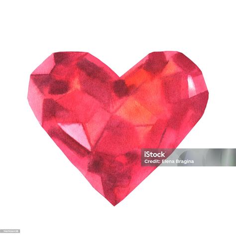 핑크색 보석으로 된 하트 다이아몬드 크리스탈의 수채화 그림 흰색 배경에 격리된 보석 장식의 손으로 그렸다 선물 종이 웨딩 장식 또는 카드 만들기에 좋습니다 2월에 대한 스톡