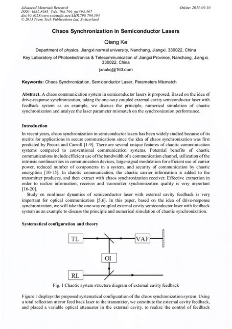 Chaos Synchronization In Semiconductor Lasers Scientificnet