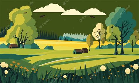 Premium Vector Nature Landscape Background With Floral And House