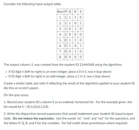 Solved Consider The Following Input Output Table Row P Q R Chegg