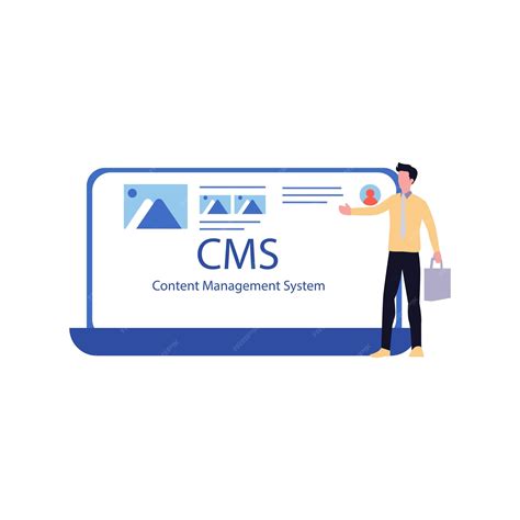 Premium Vector Boy Showing Cms System On Laptop