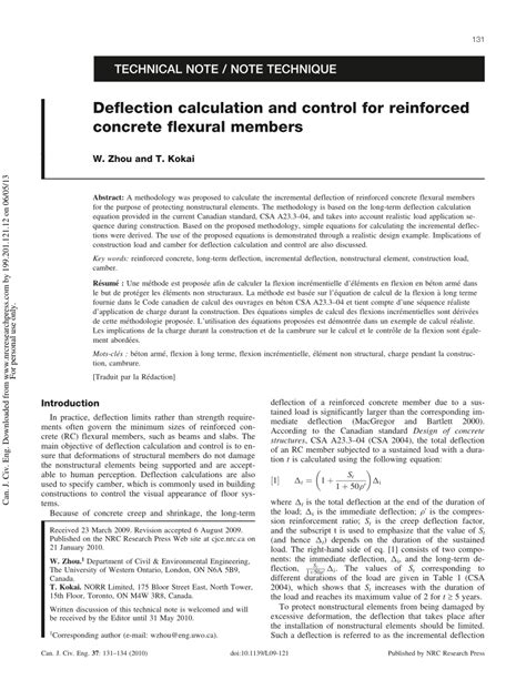 Pdf Deflection Calculation And Control For Reinforced Concrete