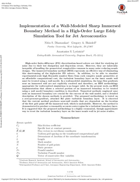 Pdf Implementation Of A Wall Modeled Sharp Immersed Boundary Method In A High Order Large Eddy