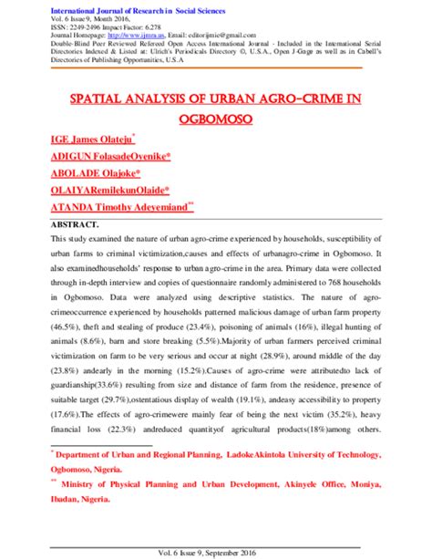 Pdf Spatial Analysis Of Urban Agro Crime In Ogbomoso