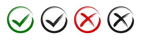 Check Mark Tick And Cross Brush Signs Green Checkmark OK And Red X
