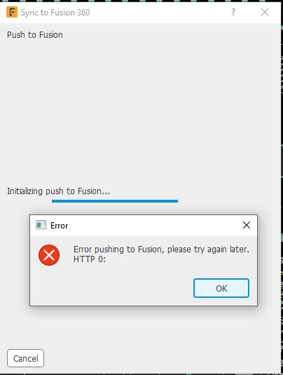 bug after updating of fusion360 error pushing to fusion autodesk