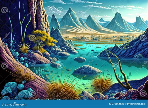 Illustration Of Prehistoric Landscape Ancient Environment Stock