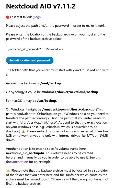 Docker Aio Localhost Cannot Get Past The Backup And Password Screen 📦 Appliances Docker
