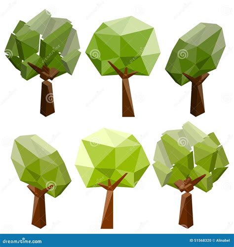 A Set Of Geometric Tree On A White Background Stock Vector