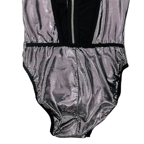 Vintage 90s Speedo Womens 8 Sparkling Shiny Silver Zipper Swimsuit