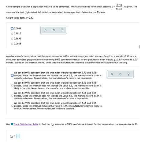 Solved A One Sample Z Test For A Population Mean Is To Be