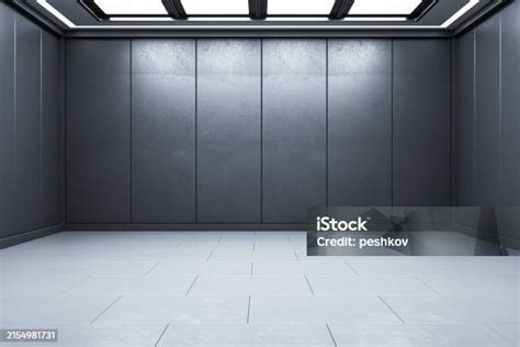 깨끗한 벽과 바닥 어두운 배경 갤러리 또는 전시 공간의 개념이있는 텅 빈 현대적인 실내 공간 3d 렌더링 0명에 대한 스톡 사진