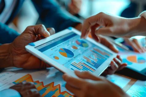 Businesspeople Analyzing Data On A Tablet Premium Ai Generated Image