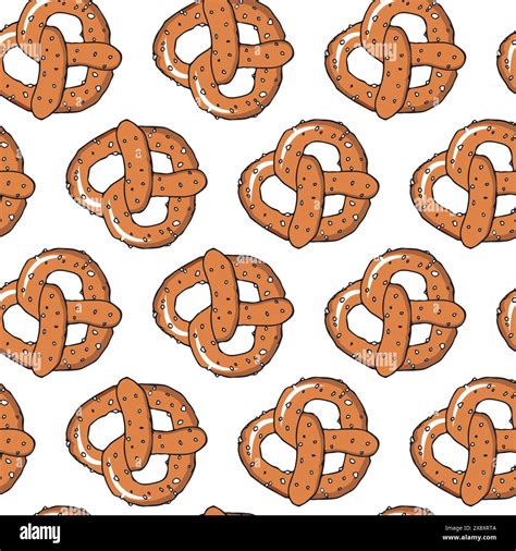 Seamless Background With Hand Drawn Illustration Of Pretzels Stock