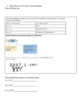 Scientific Notation Student Worksheet Handout By Alison Poole TPT