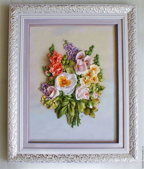 Buy The Picture Is Embroidered With Ribbons Bouquet Of Summer 30 X 40 Cm Silk Ribbon