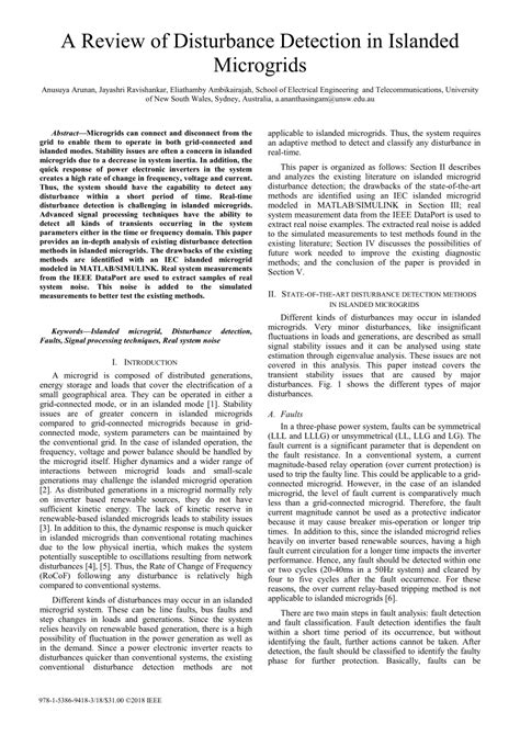 pdf a review of disturbance detection in islanded microgrids