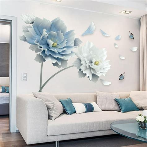 Adhesivo De Pared De Flores Blancas Y Azules Adhesivos De Pared De