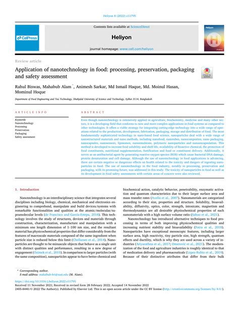 Pdf Application Of Nanotechnology In Food Processing Preservation