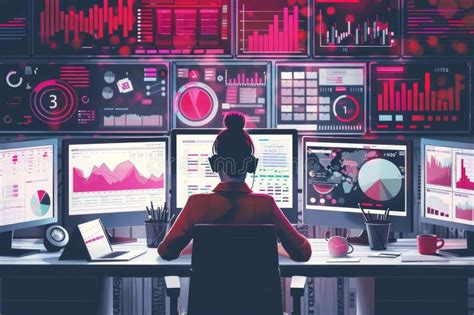 A Person Is Seated At A Desk Facing Numerous Computer Monitors A